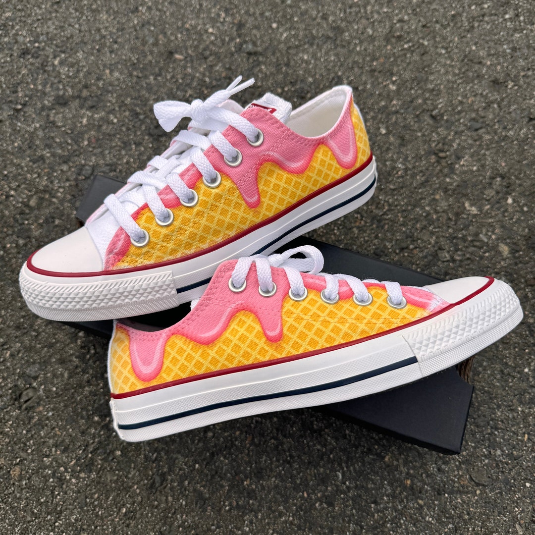Waffle Cone Ice Cream Drip White Converse Low Top Shoes - Womens, Girls ...