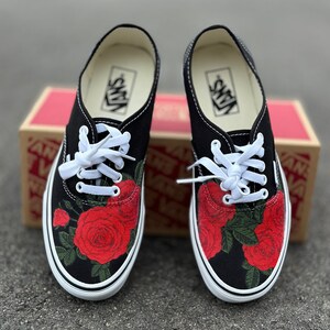 Red Roses Black/white Vans Authentic Lace up Shoes Custom - Etsy