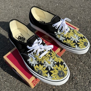 Sunflower and Daisy Authentic Vans Shoes - Customized Black Authentic ...