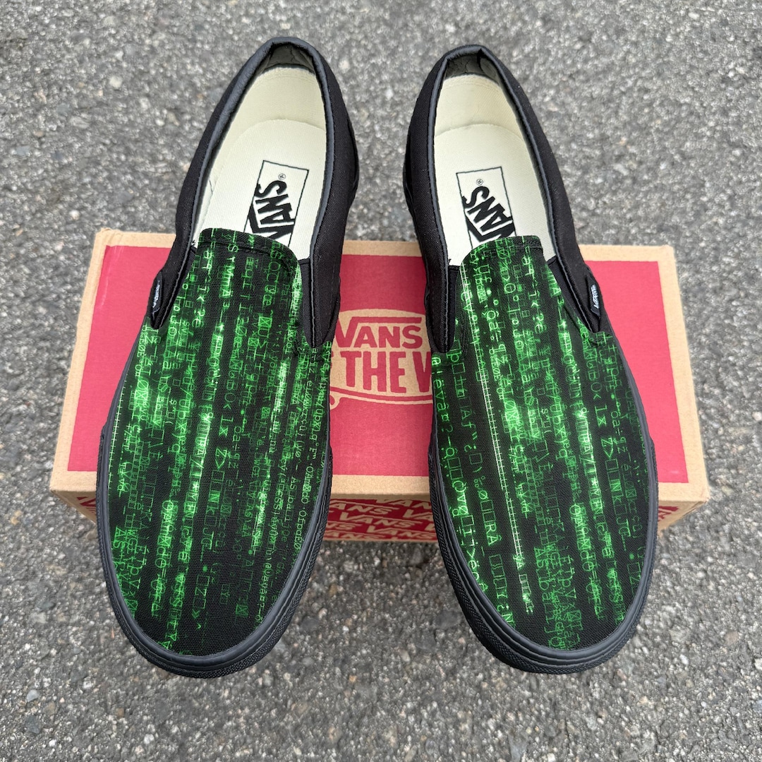 Matrix Code Digital Rain Vans Black/black Slip on Shoes - Men's and ...