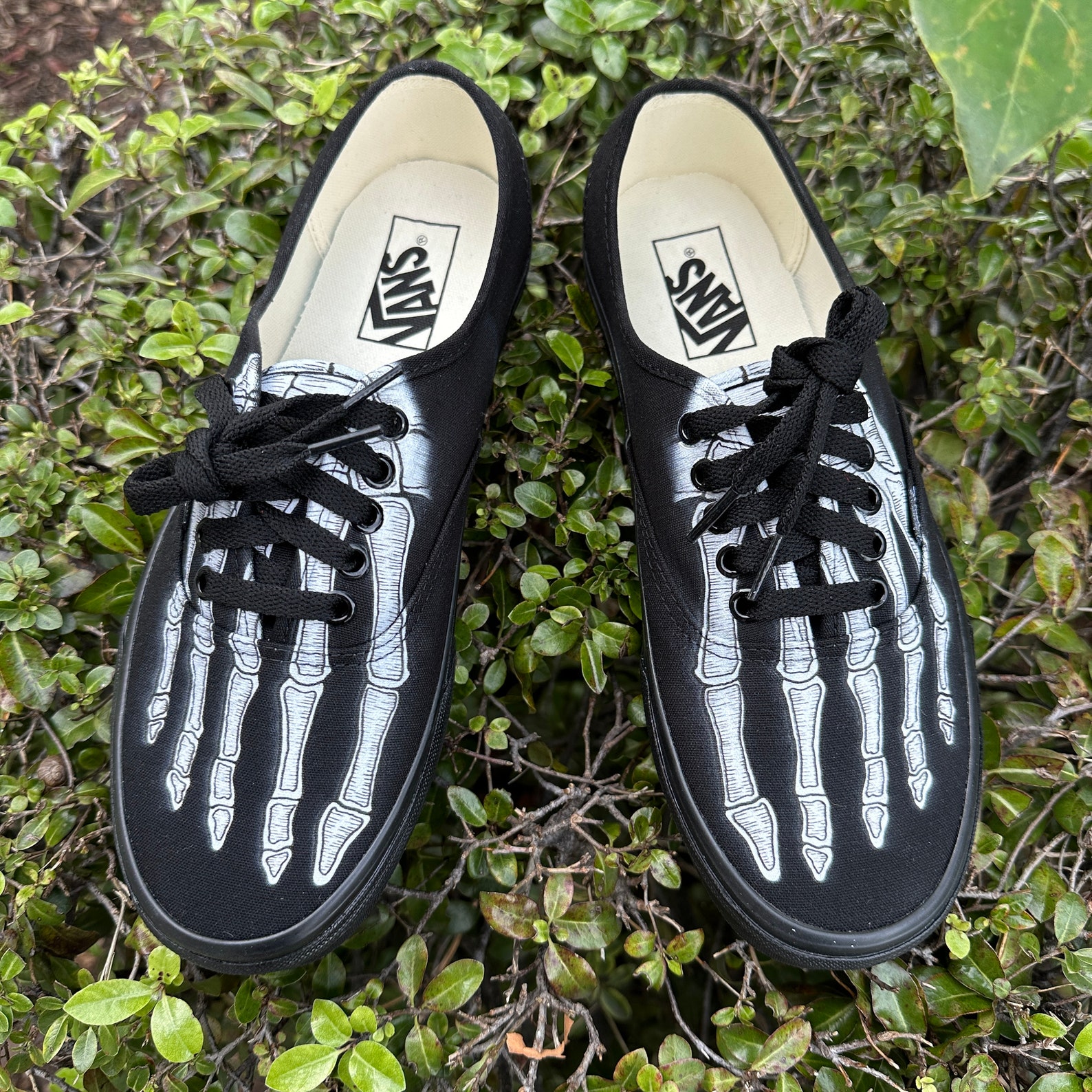 Custom Skeleton Feet X-ray Black/black Vans Authentic Lace up Shoes ...