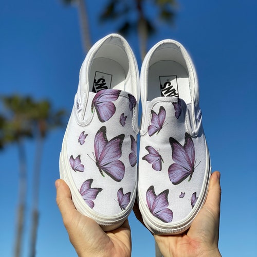 Blue Butterfly White Slip on Vans Custom Vans Shoes - Etsy