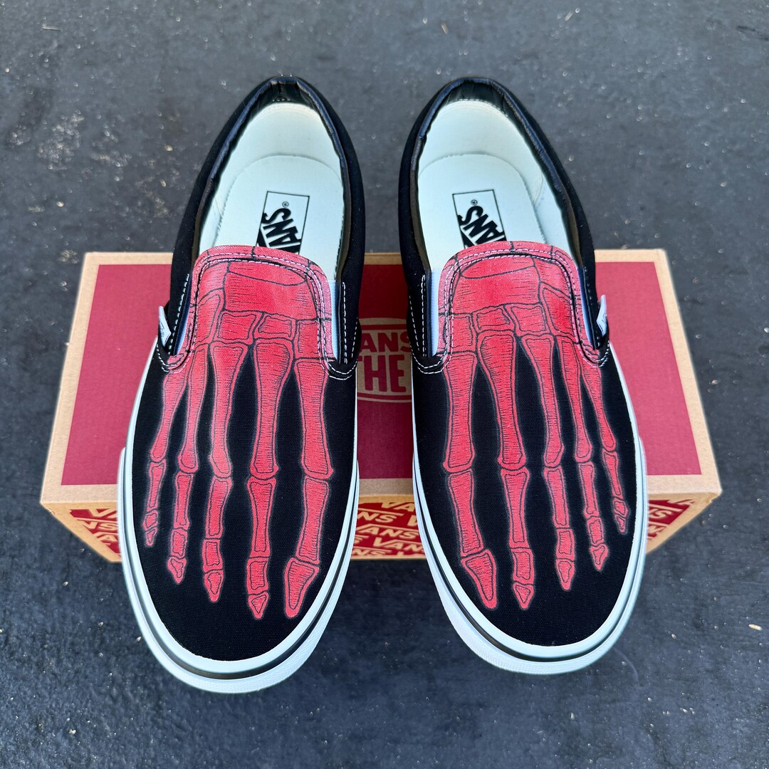 Red Skeleton Boney Feet Custom Vans Slip on Shoes - Etsy