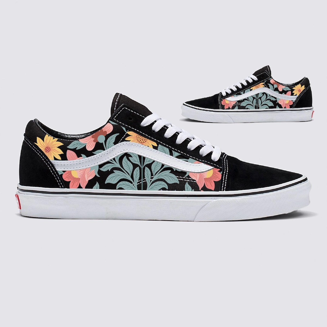 Illustrated Flower Vine Custom Vans Old Skool Sneakers - Etsy