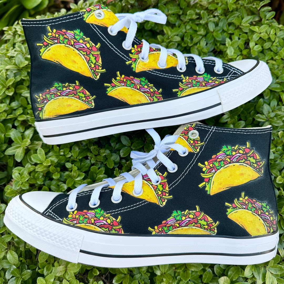 Taco Pattern Taco Tuesday Taco Theme Party Black High Top Converse ...