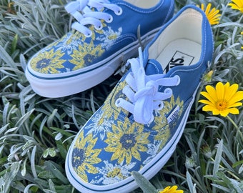 Flower Field Vans Authentic Shoes Customized White Authentic Vans for ...