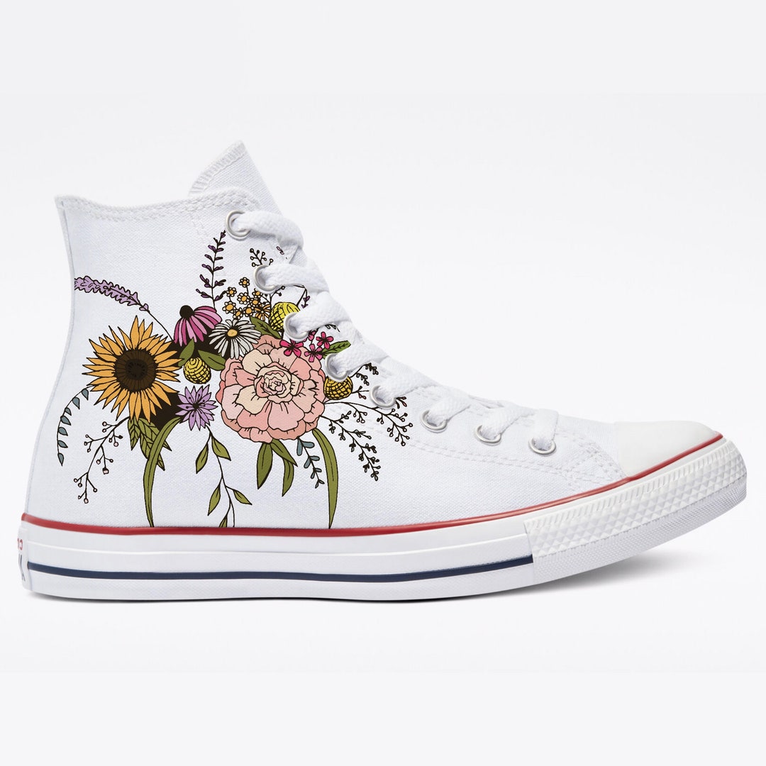 Wildflower Bouquet on White High Top Converse Chuck Taylor Bohemian ...