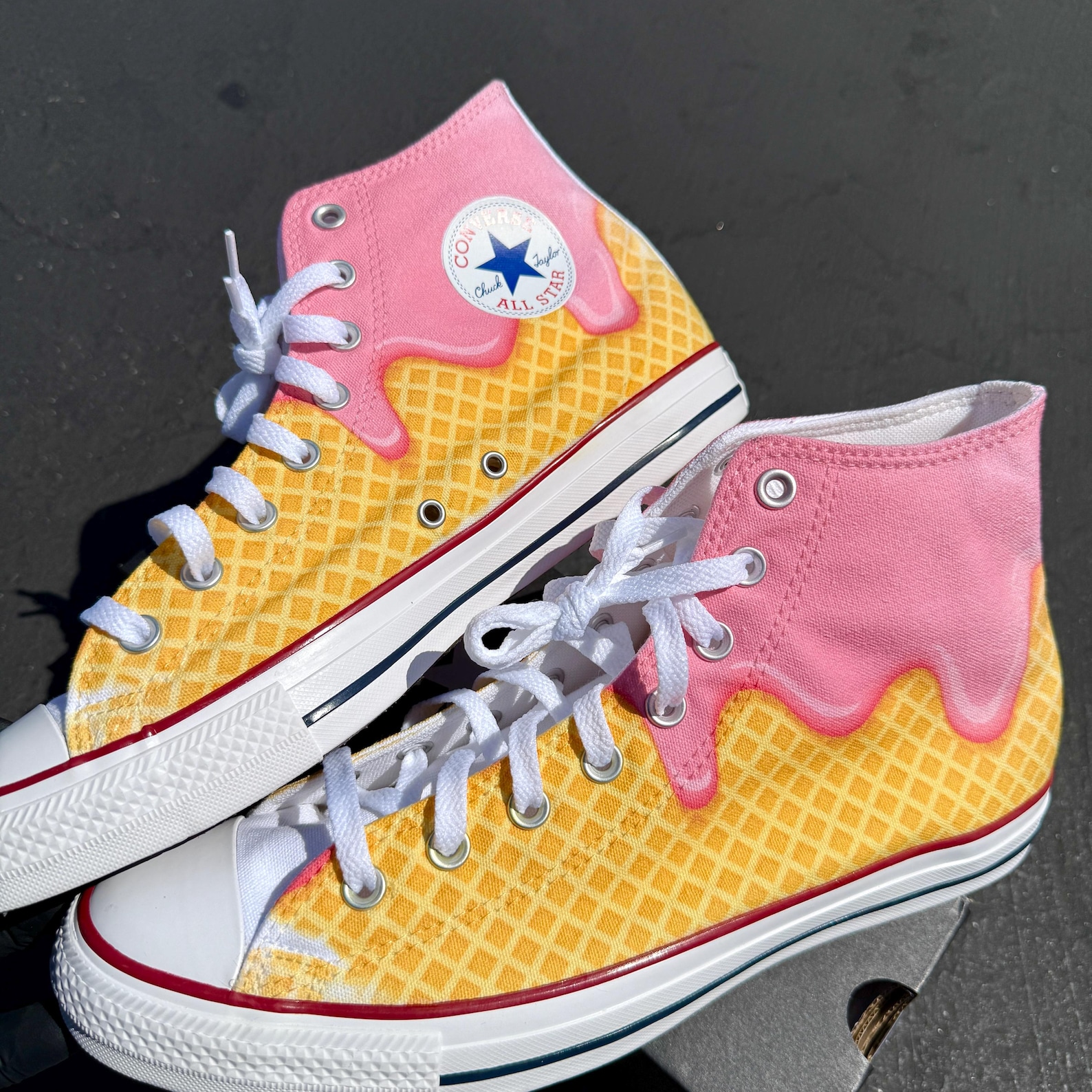 Waffle Cone Ice Cream Drip White Converse High Top Shoes - Women's and ...