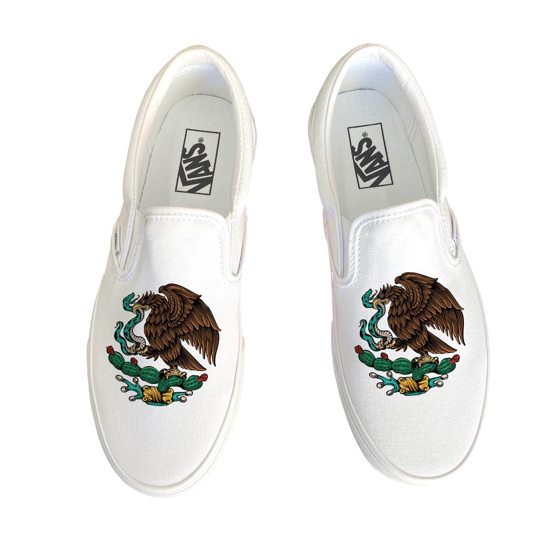 Golden Eagle Mexican Eagle Mexico Flag on White Slip on Vans ...