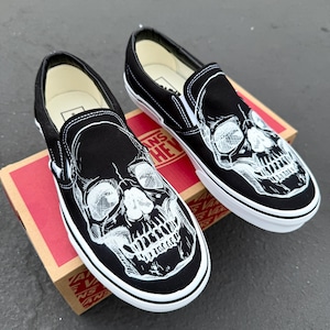Custom Slip on Vans - Skeleton Skull Head - Etsy