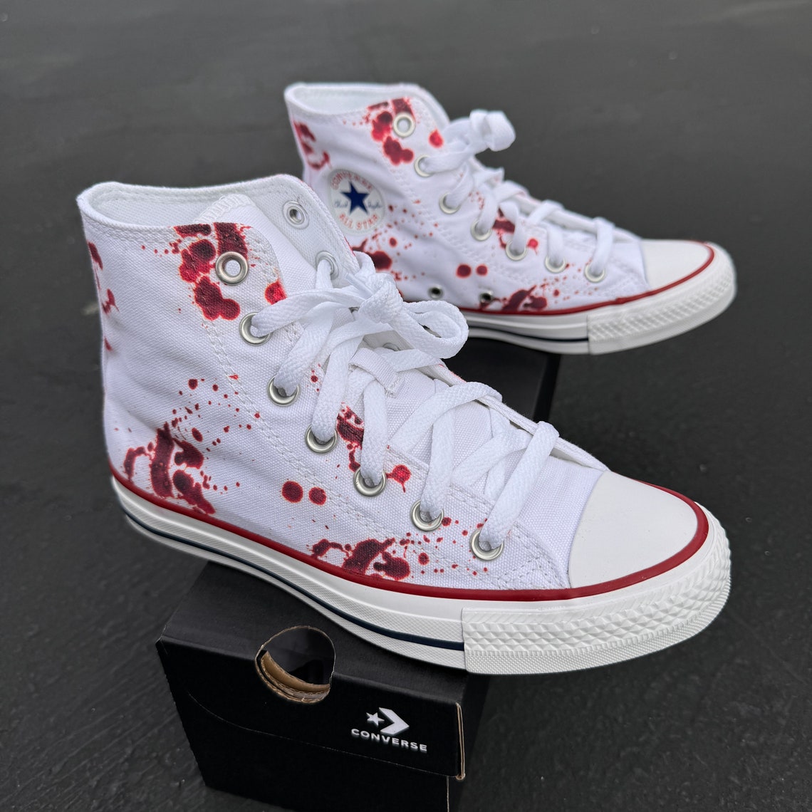 Blood Splatter White High Tops - Custom High Top Converse Murder Spooky ...