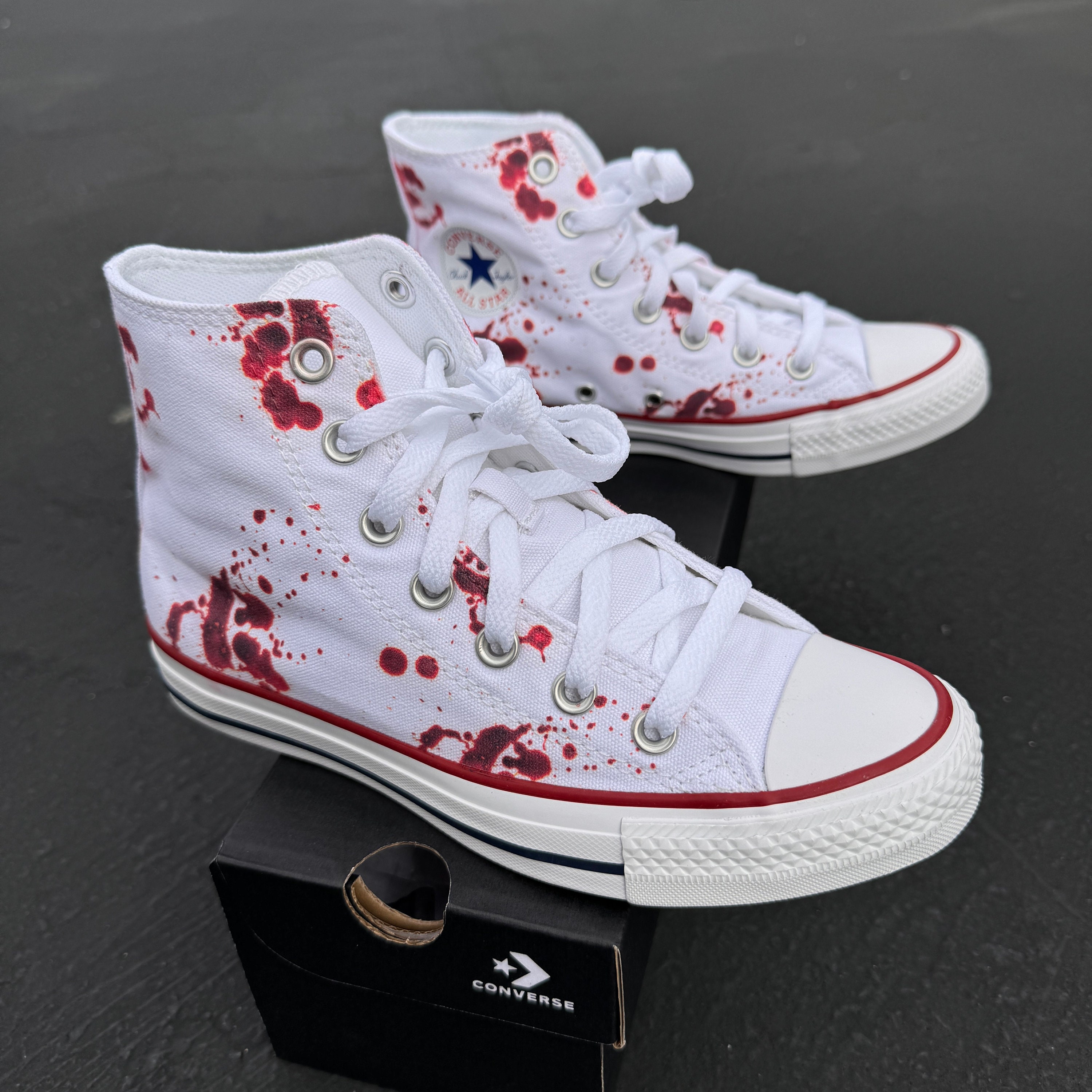 Blood Splatter White High Tops - Custom High Top Converse Murder Spooky ...