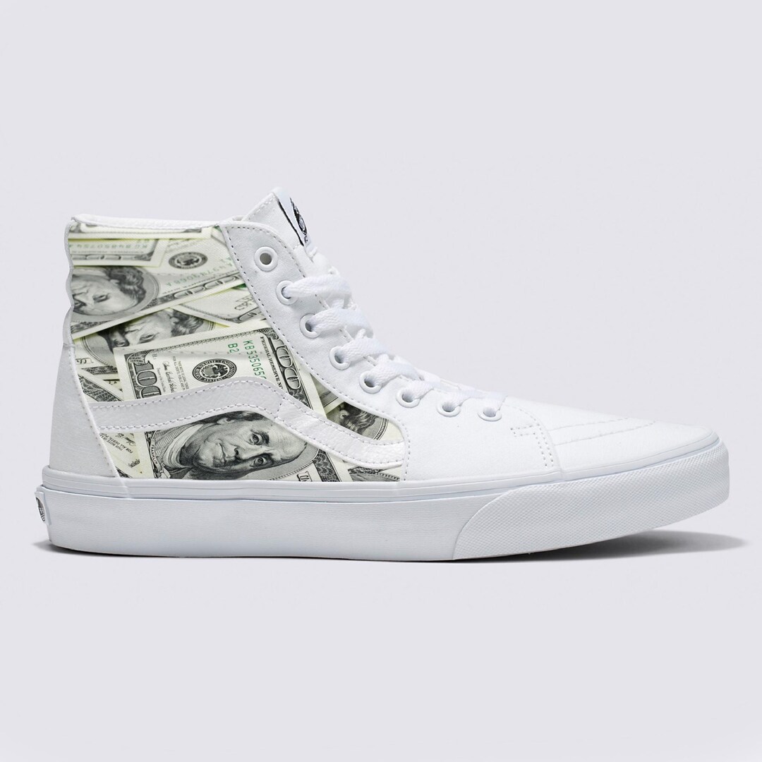 Money Theme Vans Sk8-hi Shoes Benjamin Franklin 100 Dollar Bills ...
