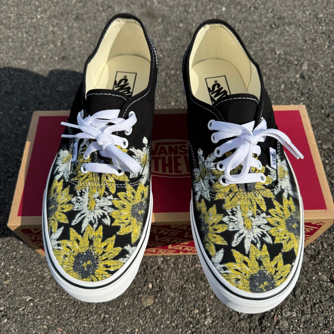 Sunflower and Daisy Authentic Vans Shoes - Customized Black Authentic ...
