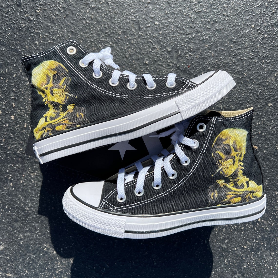 Van Gogh Smoking Skeleton Custom High Top Converse Spooky Halloween ...