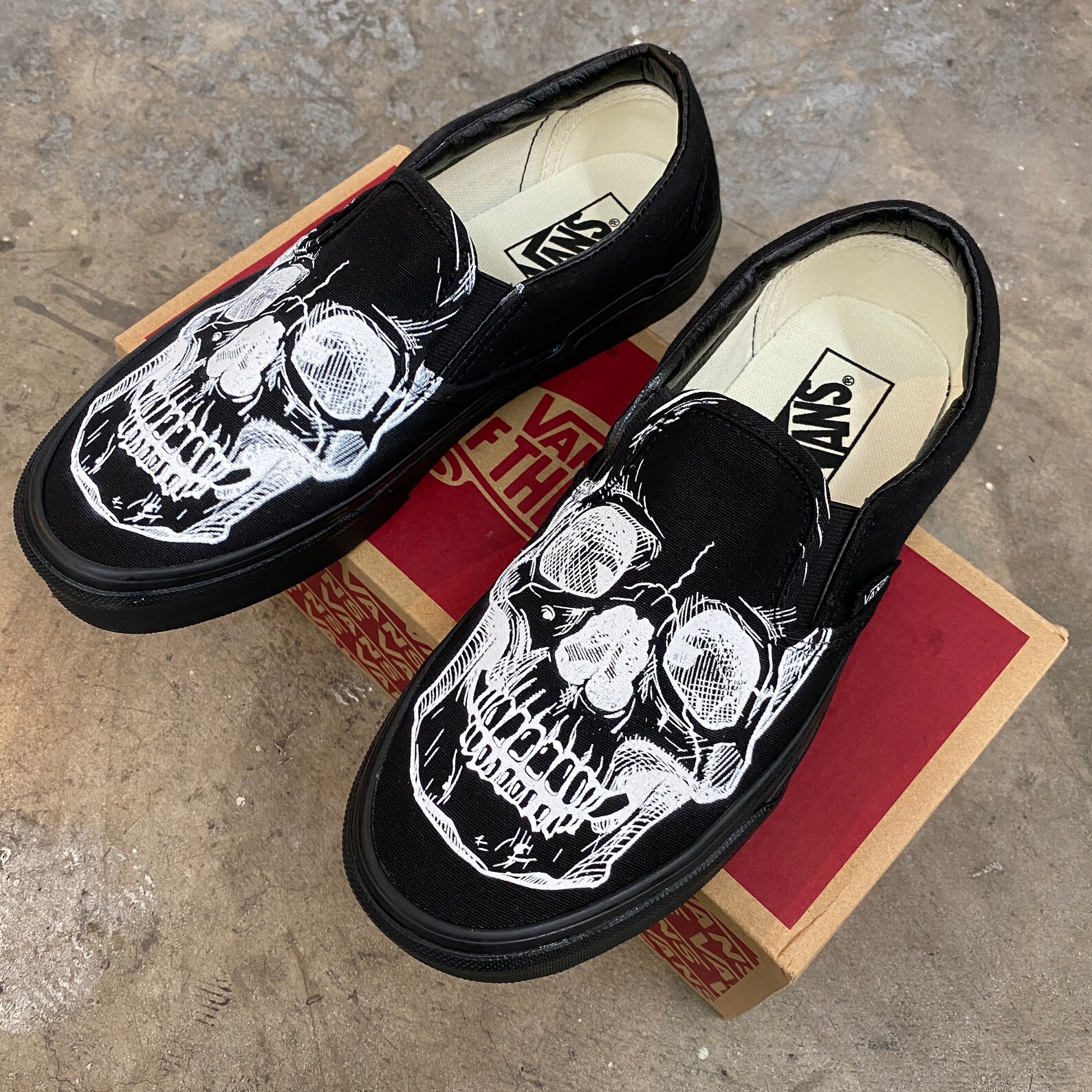 Custom Slip on Vans Skeleton Skull Head - Etsy
