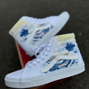 The Great Wave off Kanagawa Custom White Sk8 Hi Top Vans - Men's and ...