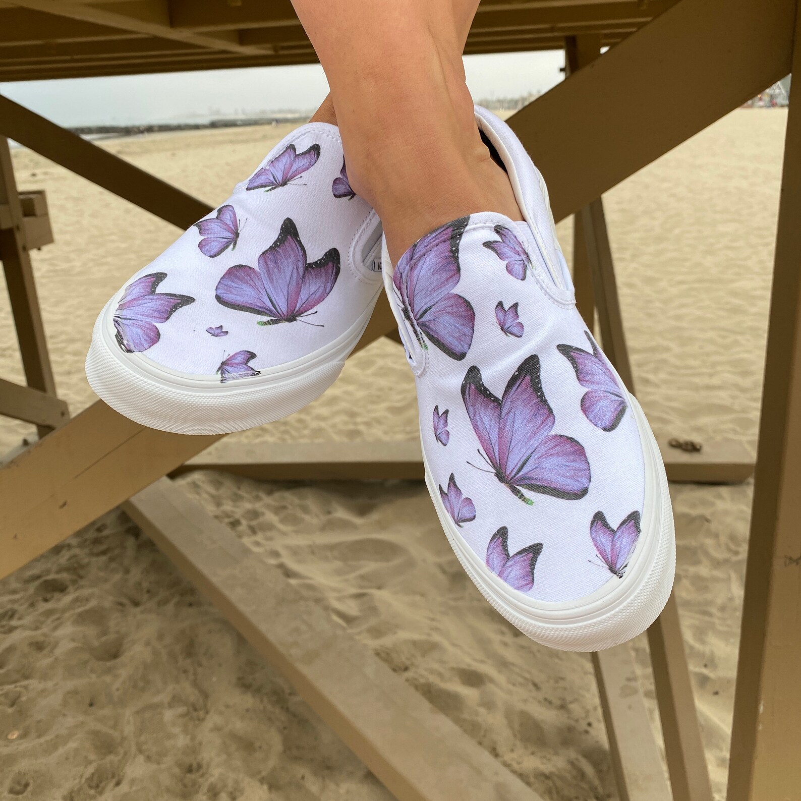 Purple Butterfly White Slip on Vans Custom Vans Shoes - Etsy