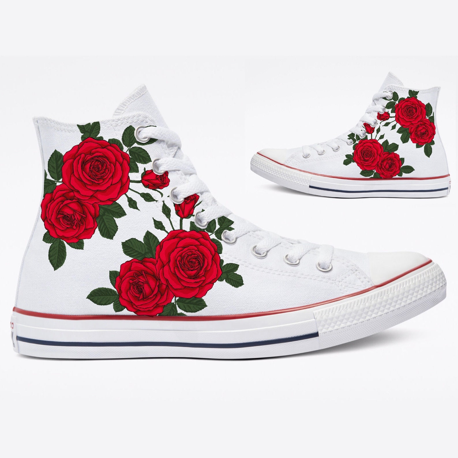 Custom Rose Clusters on White High Top Converse - Etsy