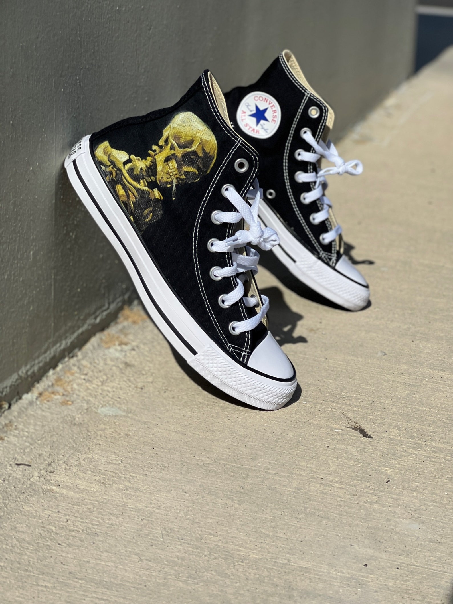 Van Gogh Smoking Skeleton Custom High Top Converse Spooky Halloween ...