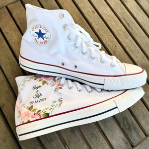 Personalizable White Converse Custom Floral Name and Date Wedding Shoes ...