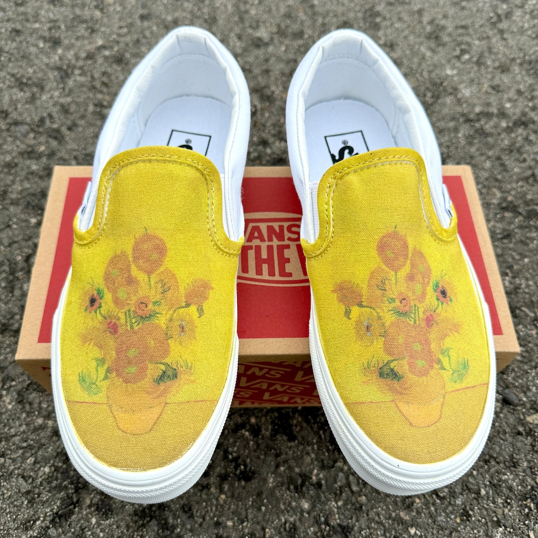 Vincent Van Gogh Sunflowers Painting Custom White Slip on Vans Shoes ...