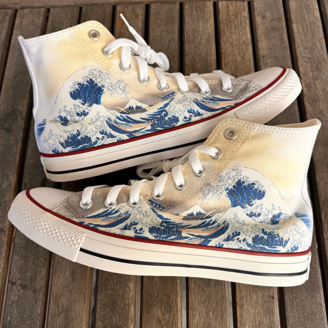 The Great Wave off Kanagawa Custom Converse High Top Sneakers - Lace up ...