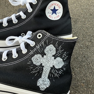 Customized Religious Cross on Black Top Converse Sneakers - Etsy
