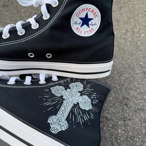 Customized Religious Cross on Black Top Converse Sneakers - Etsy