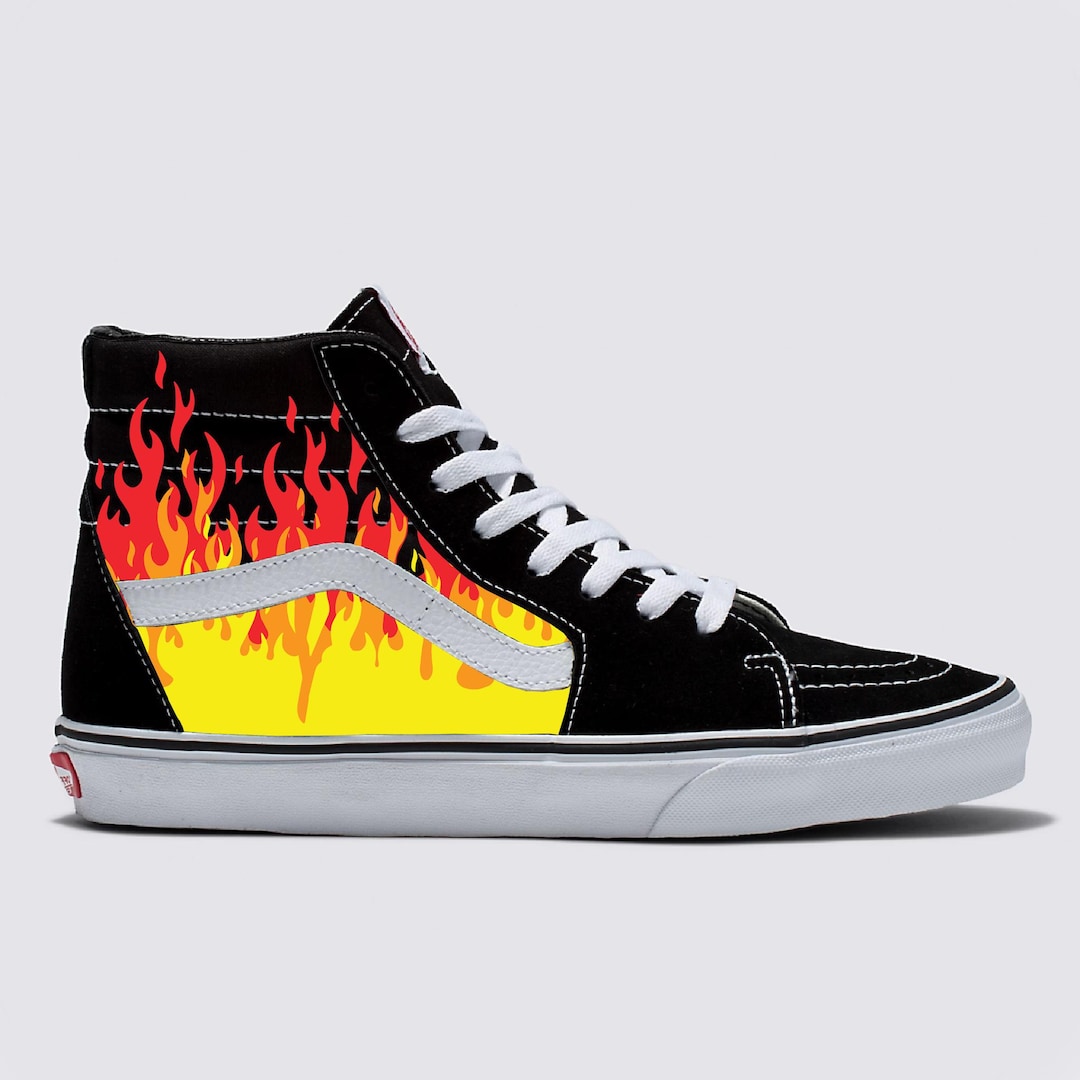 Hot Flame Shoes - Custom Vans Black Sk8-hi Sneakers Custom Fire Flames ...
