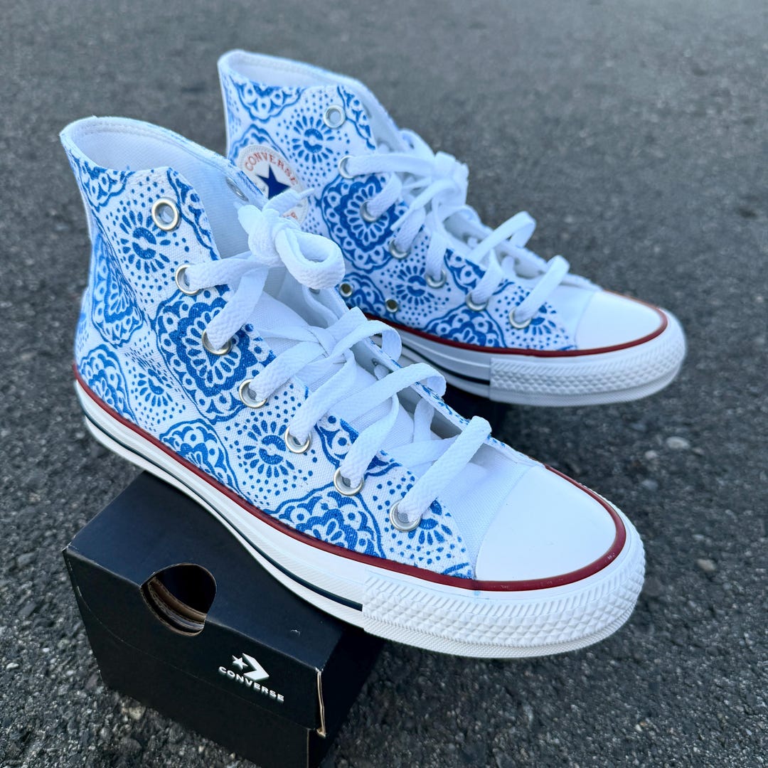 Bohemian Pattern White High Top Converse - Shibori Print, Ikat, Ethnic ...