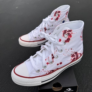 Blood Splatter White High Tops - Custom High Top Converse Murder Spooky ...