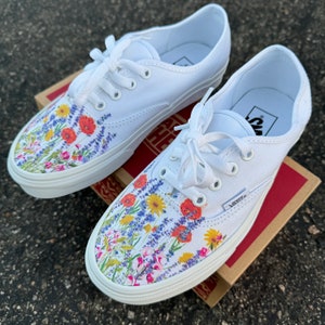 Flower Field Vans Authentic Shoes - Customized White Authentic Vans for ...