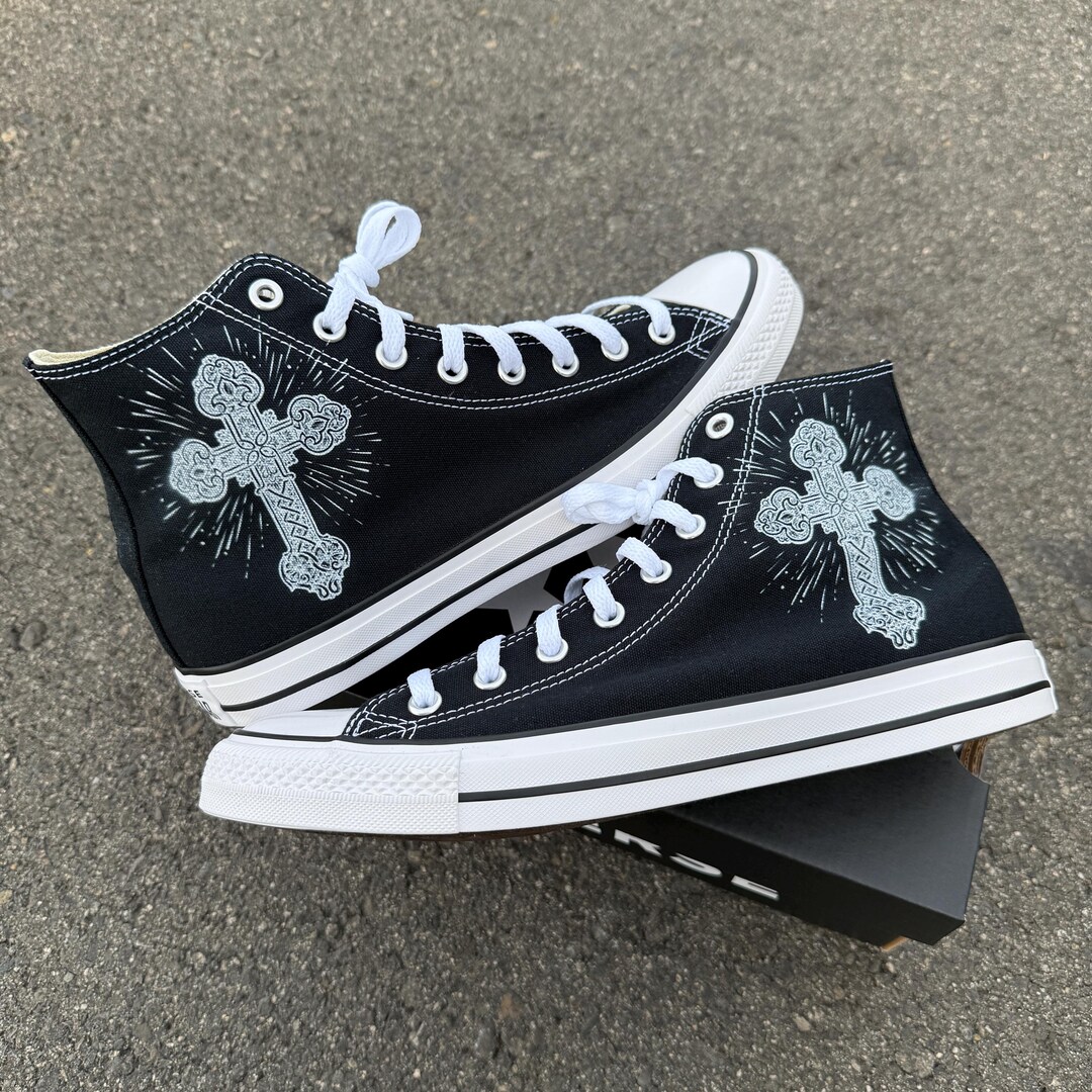Customized Religious Cross on Black Top Converse Sneakers - Etsy
