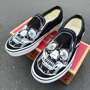 Custom Slip on Vans - Skeleton Skull Head - Etsy