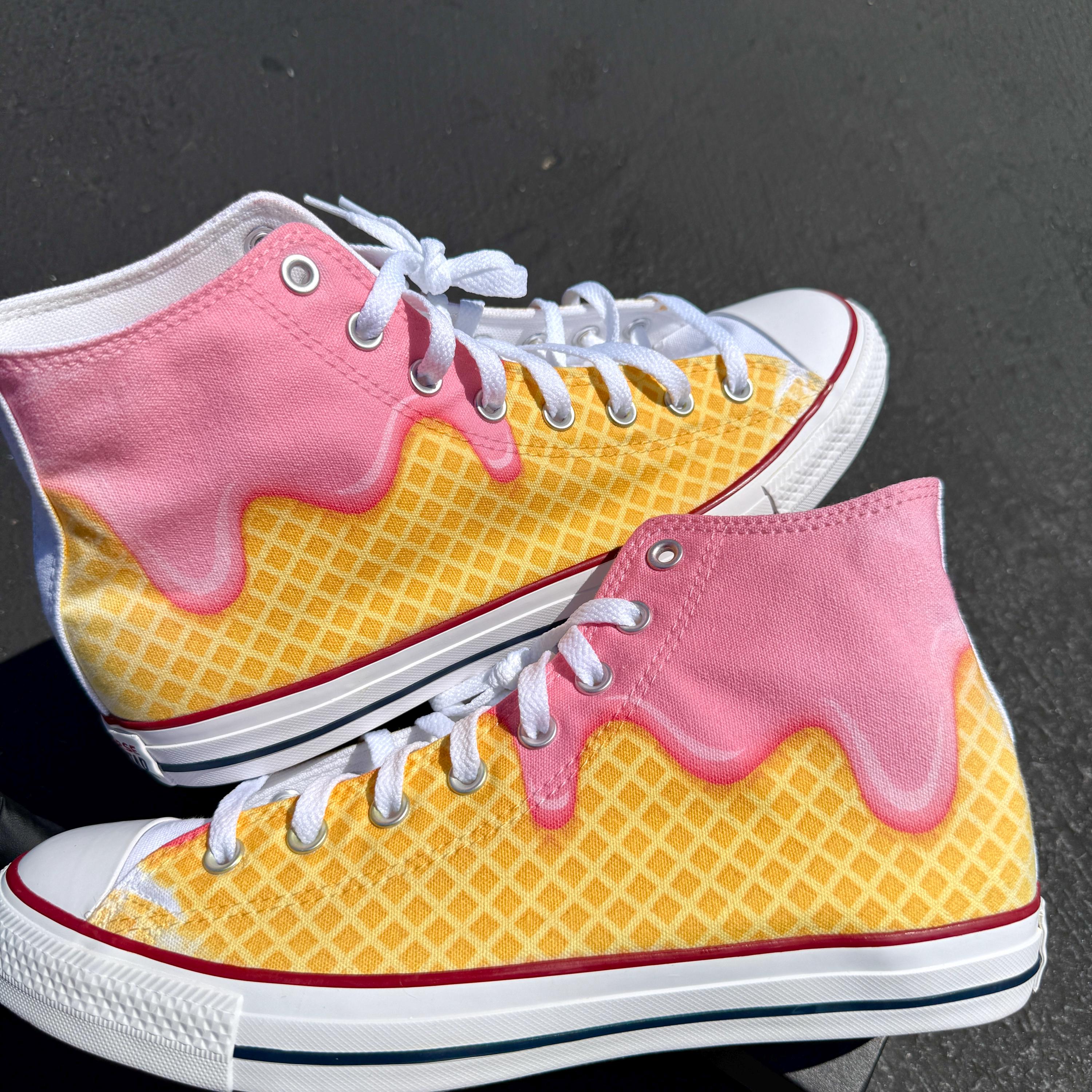 Waffle Cone Ice Cream Drip White Converse High Top Shoes - Women's and ...