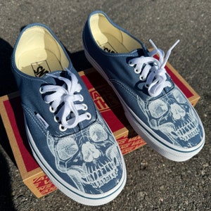 Custom Navy Authentic Vans Shoes - Skeleton Skull Head - Etsy