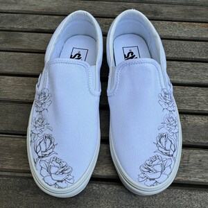White Black Rose Flowers Slip on Vans Shoes - Custom Vans Sneakers for ...
