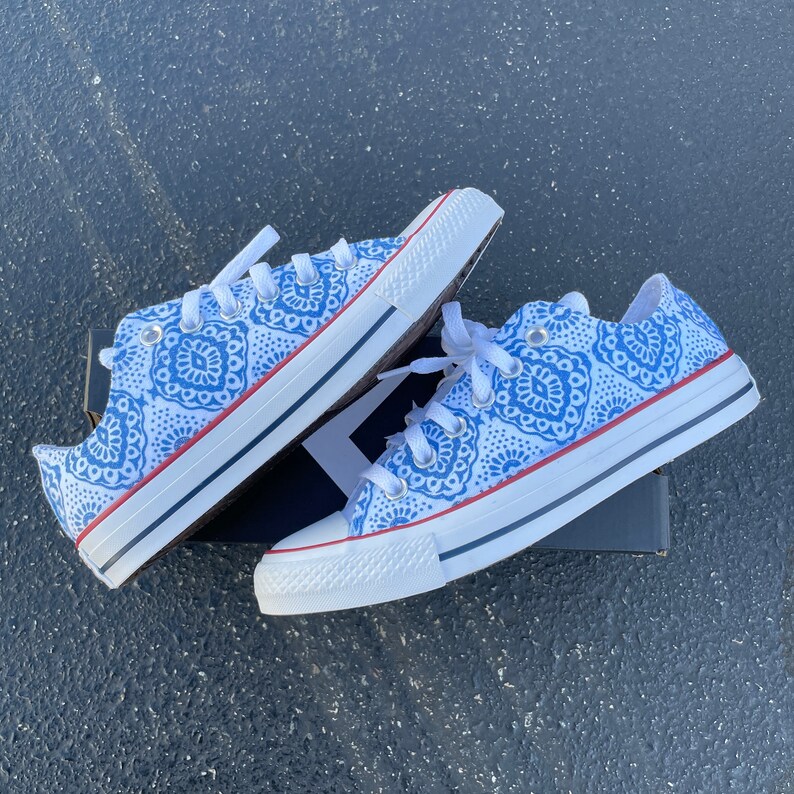 Bohemian Pattern White Low Top Converse - Shibori Print, Ikat, Ethnic ...