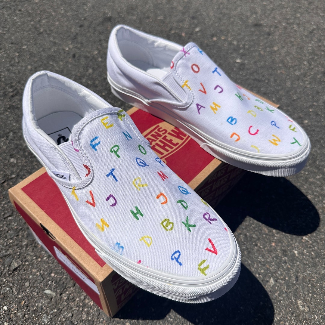 Cute Letter Chalk Board Colorful Alphabet - Custom Vans White Slip on ...
