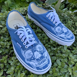 Custom Navy Authentic Vans Shoes - Skeleton Skull Head - Etsy