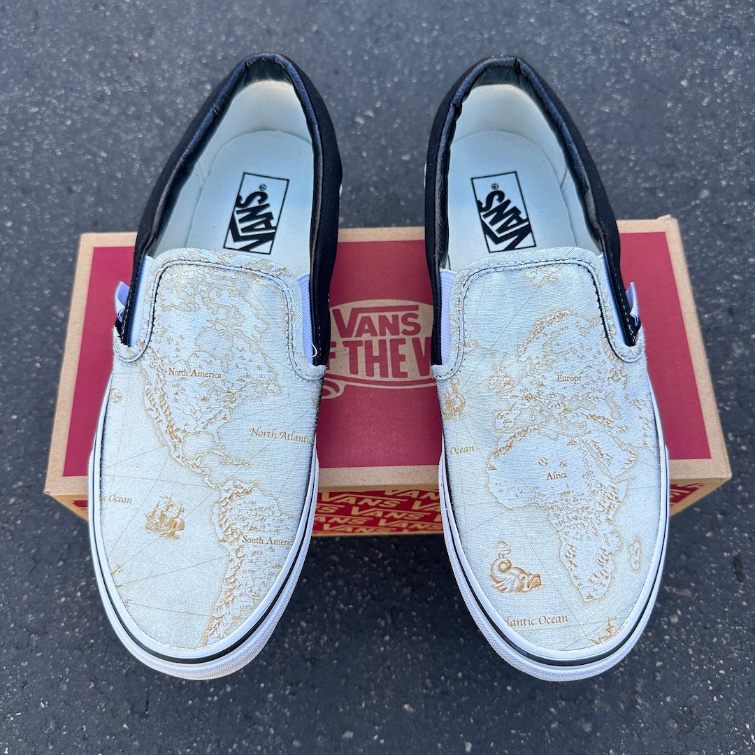 Old Vintage Classic Map Geography Globe Custom Slip on Vans Shoes for ...