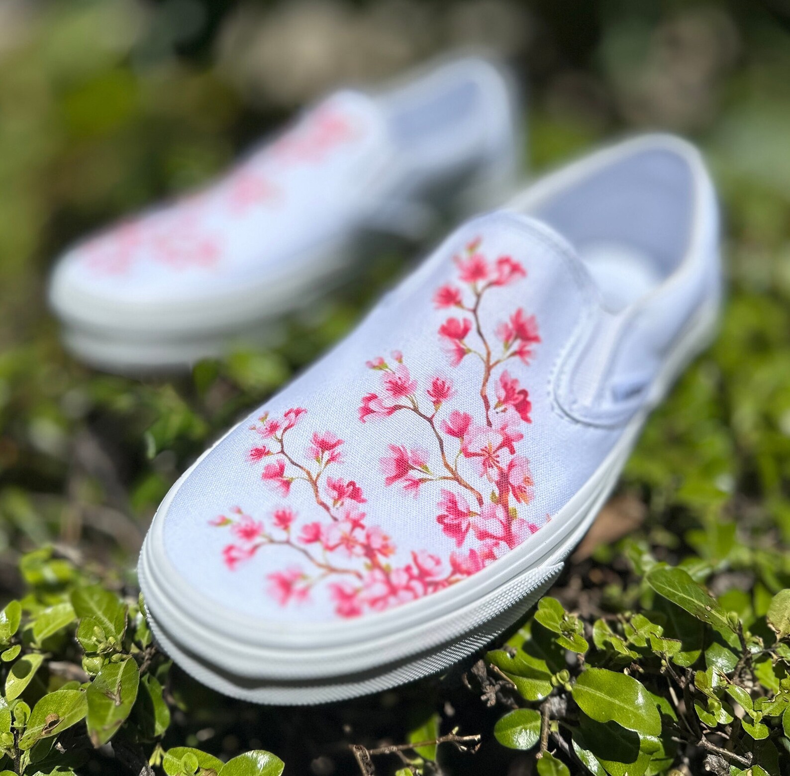 Cherry Blossoms White Vans Slip on Shoes - Men's and Women's Custom ...