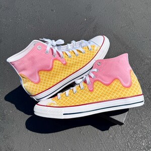 Waffle Cone Ice Cream Drip White Converse High Top Shoes - Women's and ...