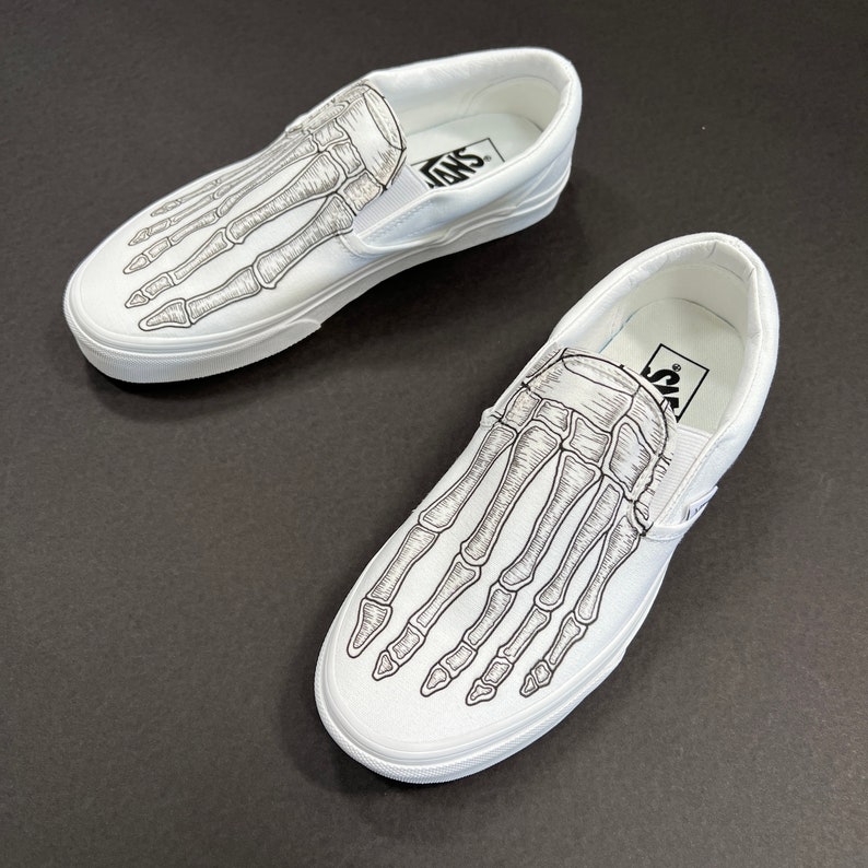 Skeleton Boney Feet Custom White Vans Slip on Shoes - Etsy