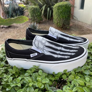 Womens Skeleton Boney Feet Custom Vans Slip on Stackform Platform Shoes ...