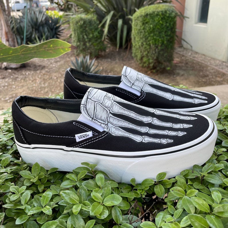 Womens Skeleton Boney Feet Custom Vans Slip on Stackform Platform Shoes ...