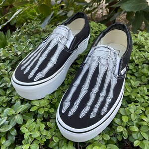 Womens Skeleton Boney Feet Custom Vans Slip on Stackform Platform Shoes ...