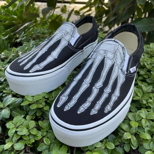 Womens Skeleton Boney Feet Custom Vans Slip on Stackform Platform Shoes ...