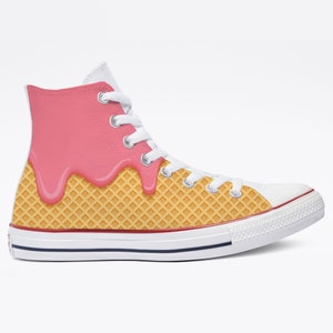 Waffle Cone Ice Cream Drip White Converse High Top Shoes Women's and ...